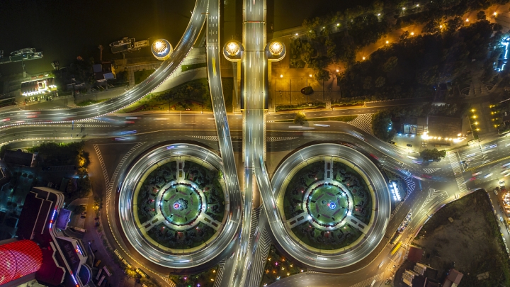 Night aerial photography of beautiful Songhua River Highway Bridge ...